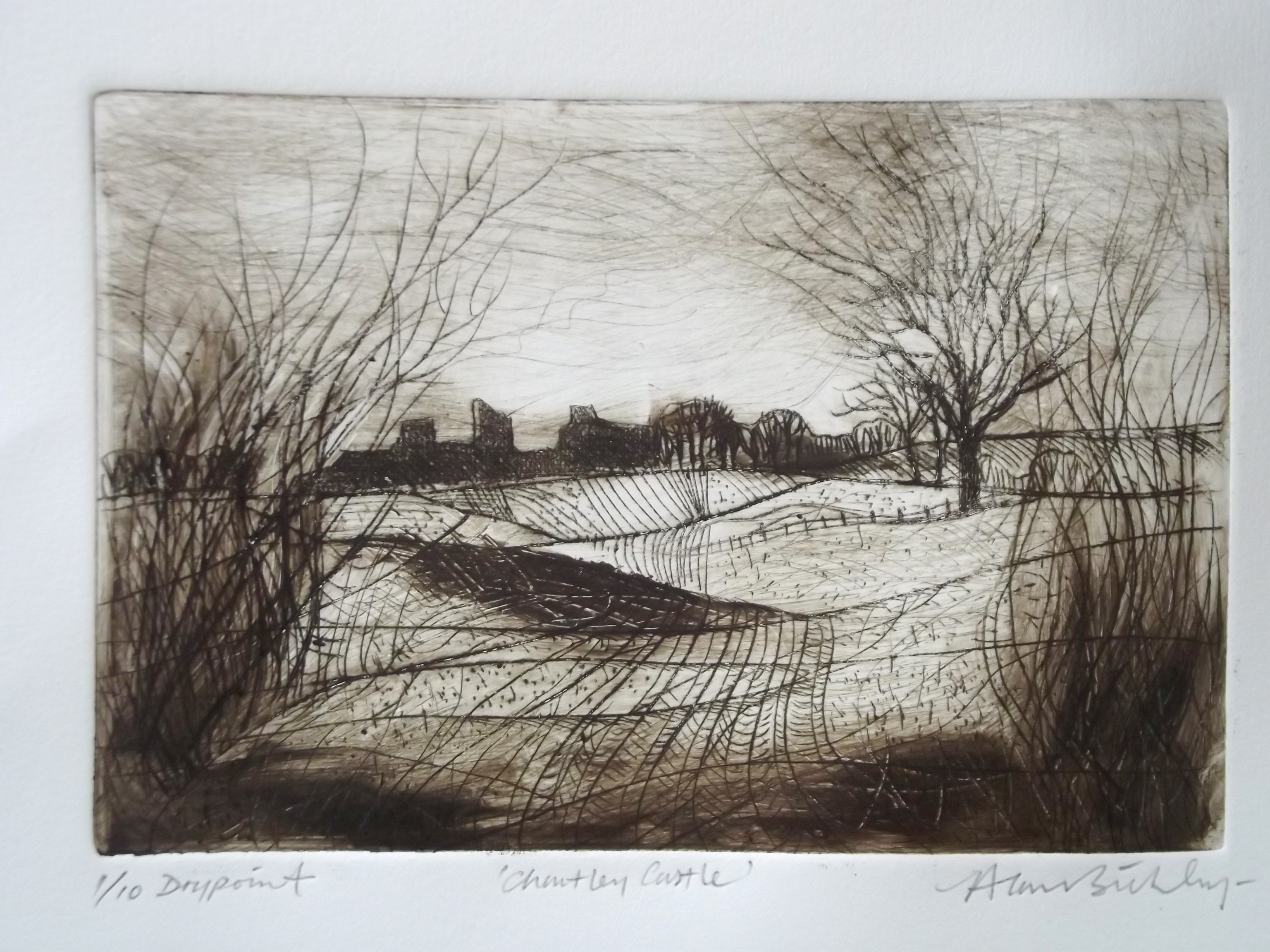 Drypoint Etching - WIP demo, Chartley Castle by Alan Bickley