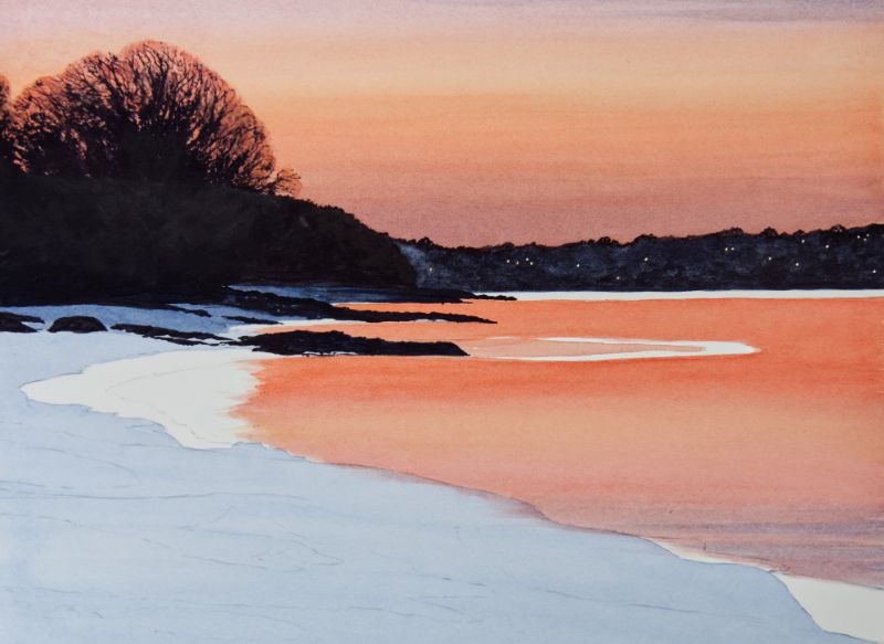 How to paint a winter sunset
