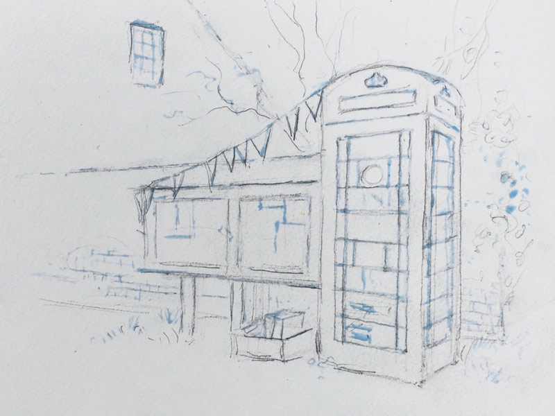 How to paint a red telephone box in watercolour