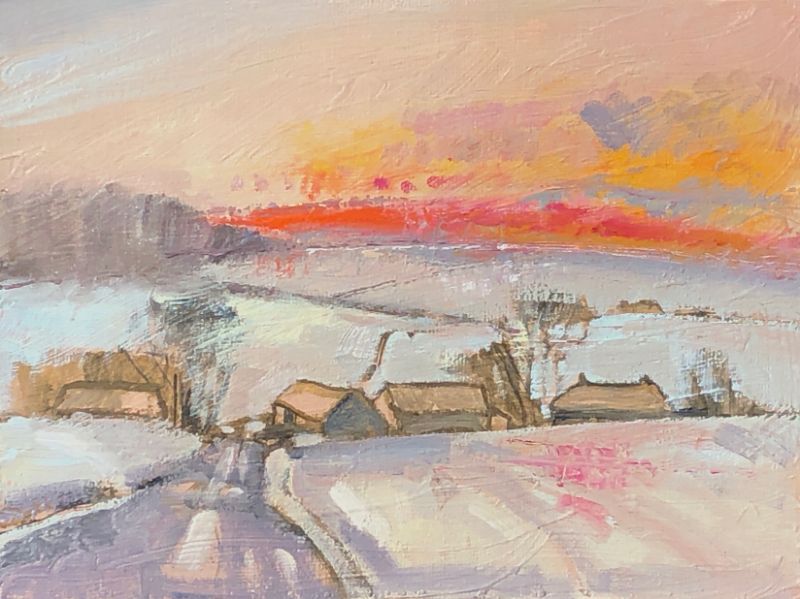 How to paint a winter sunset